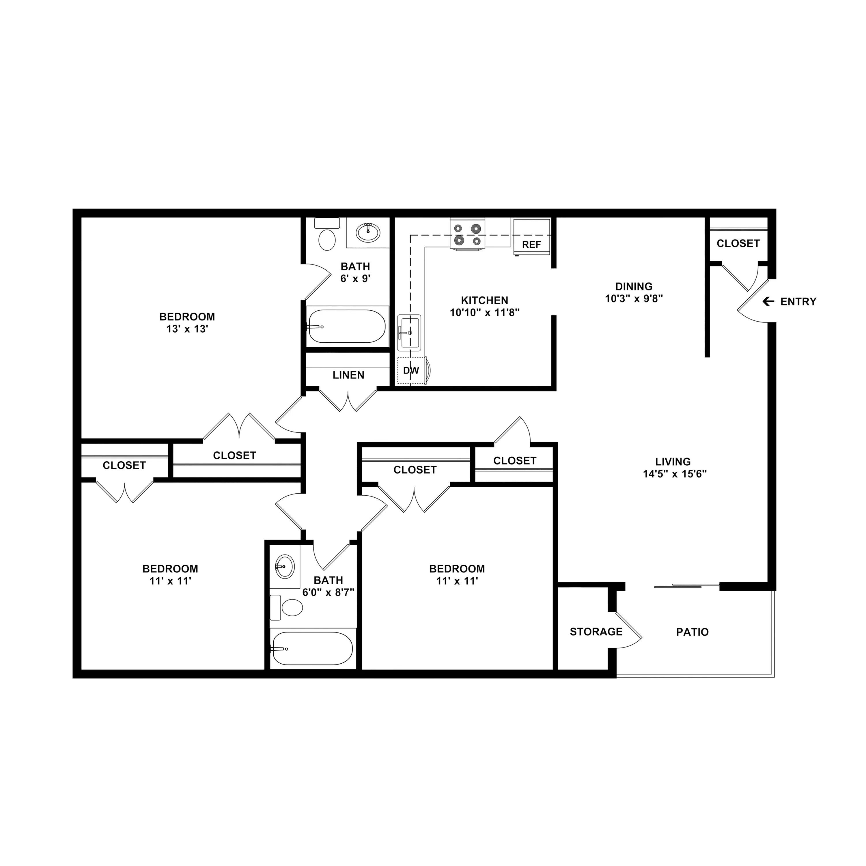 Windsor | 3 Bed Apartment | Carson Square Apartments