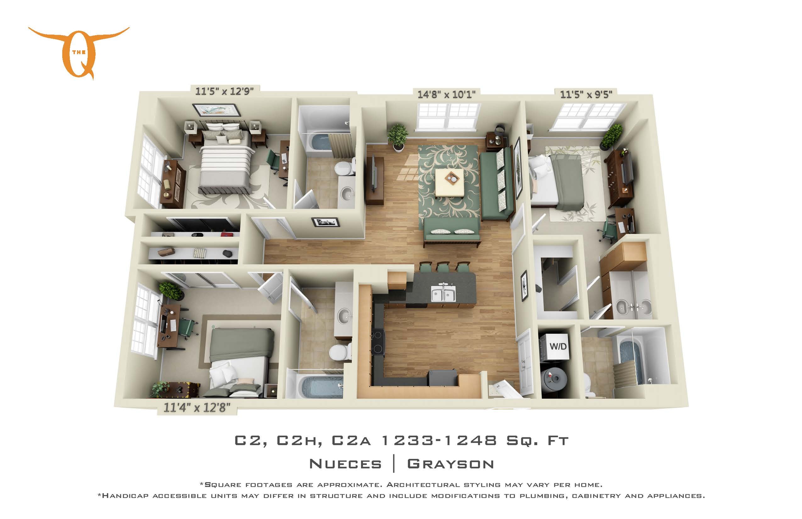 3 bedroom 3 bathroom-C2A in Austin | 1245 sq ft