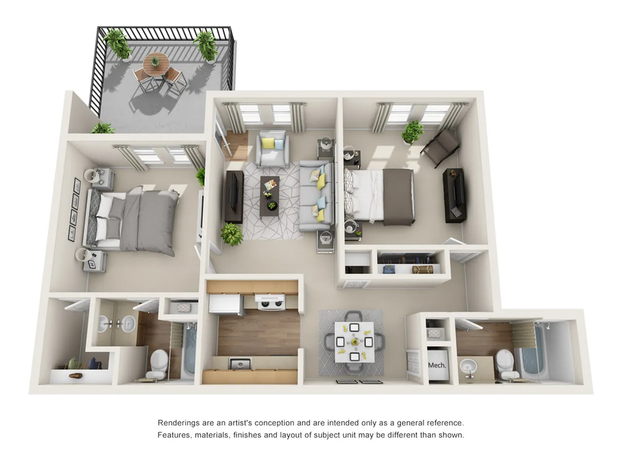 2C: Spacious 2 Bed 2 Bath in Baton Rouge | Up to 944 sq ft