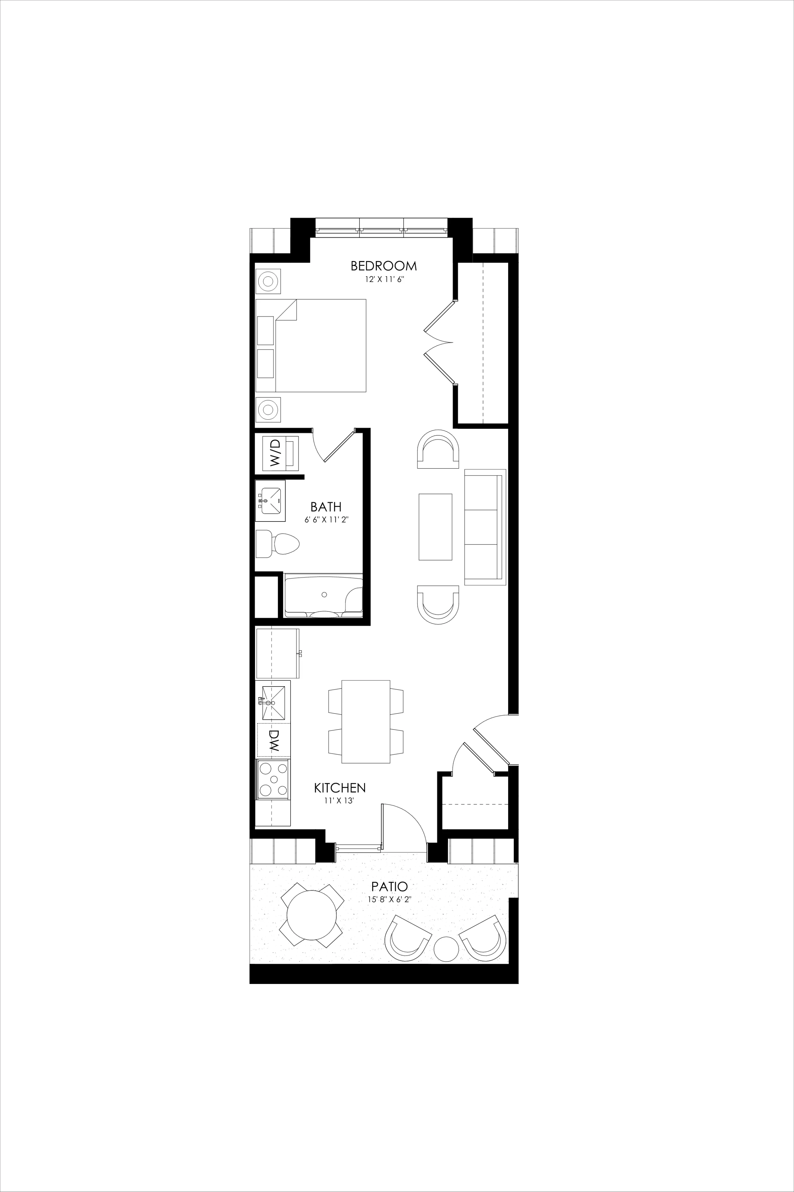 3rd Floor Studio Standard Balcony in Elkhart | 607 sq ft
