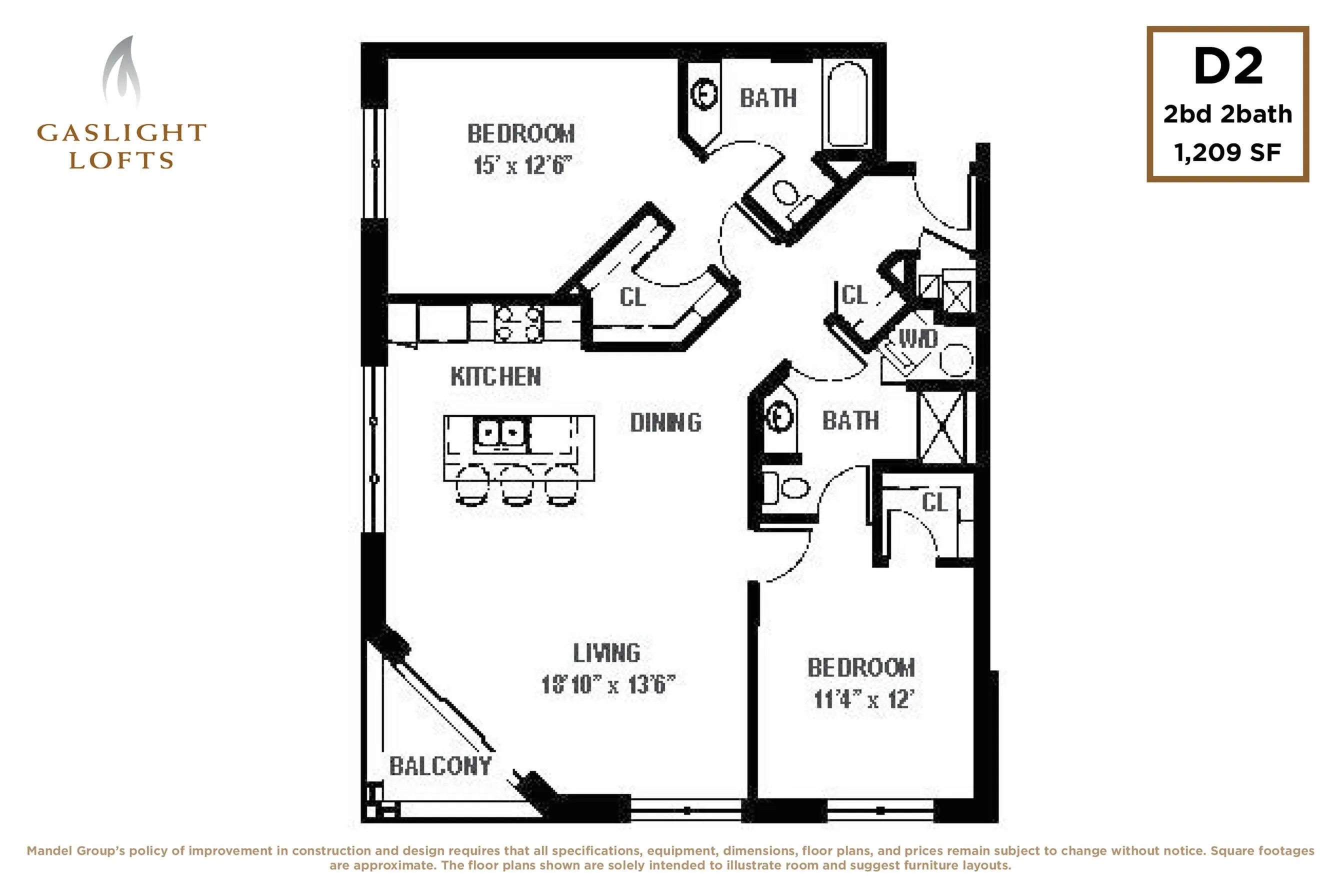 D2 | 2 Bed Apartment | Gaslight & Corcoran Lofts
