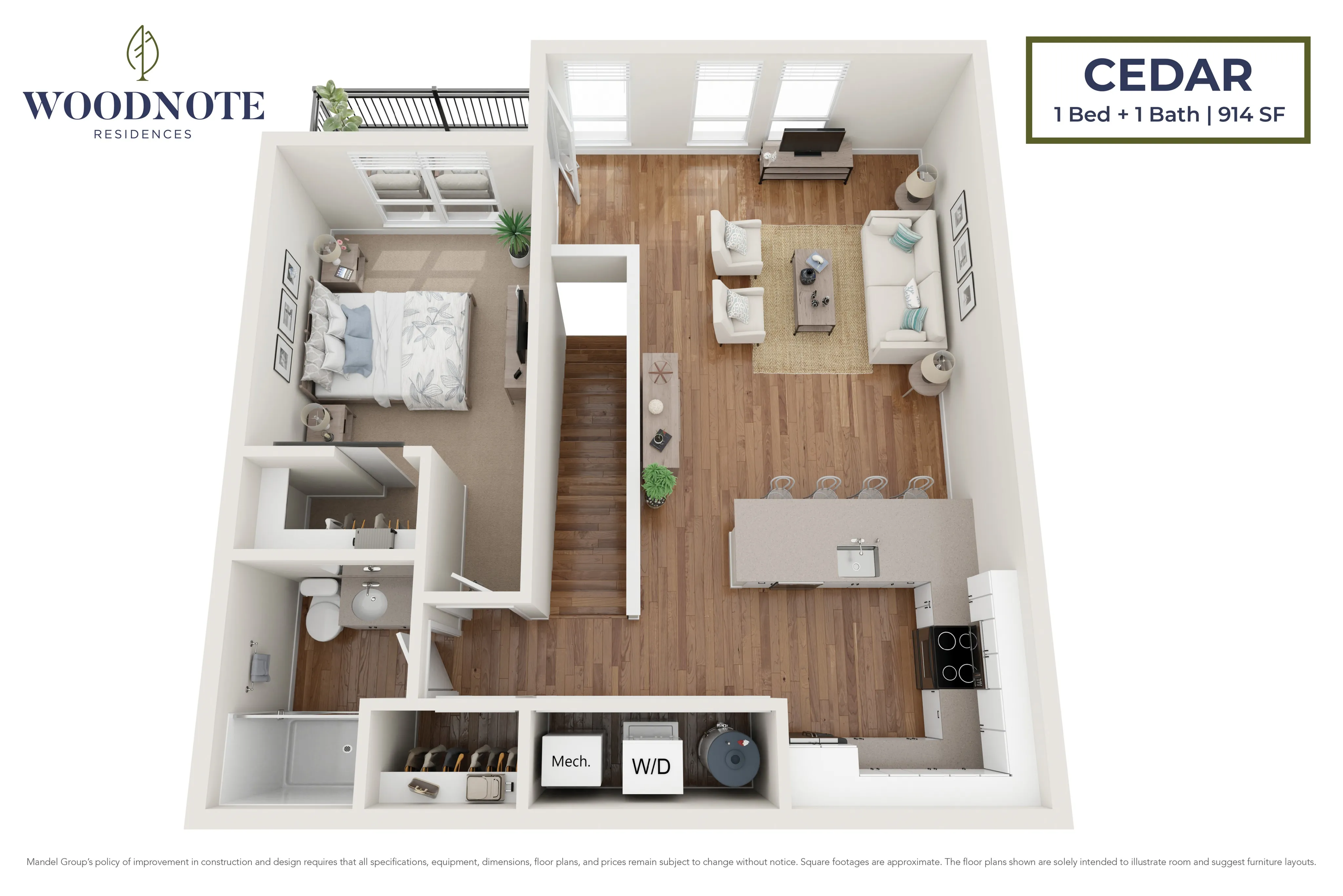Cedar | 1 Bed Apartment | Woodnote Residences