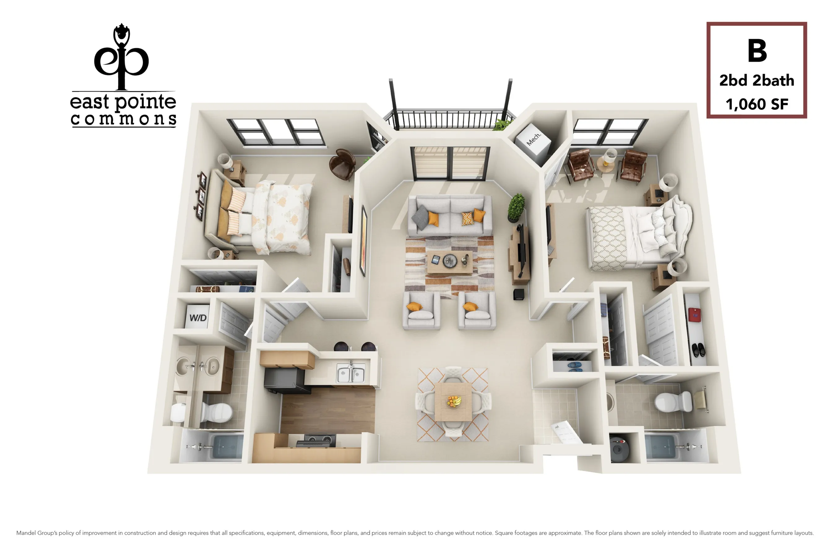 B | 2 Bed Apartment | East Pointe Commons