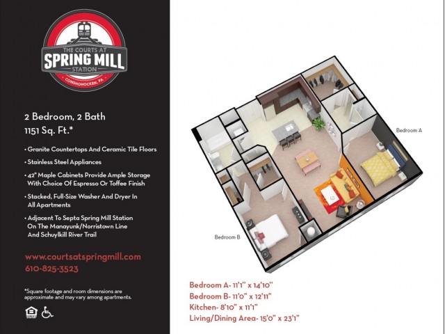 2 Bed 2 Bath | 2 Bed Apartment | Courts at Spring Mill Station