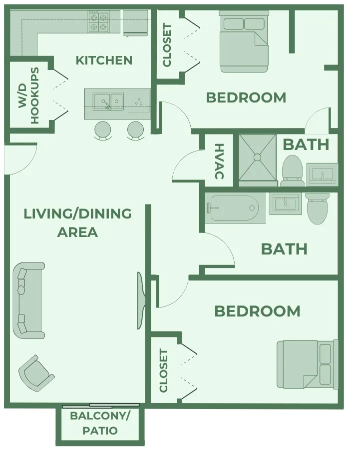 2 Bedroom, 2 Bathroom - Classic | 2 Bed Apartment | Huntley Ridge