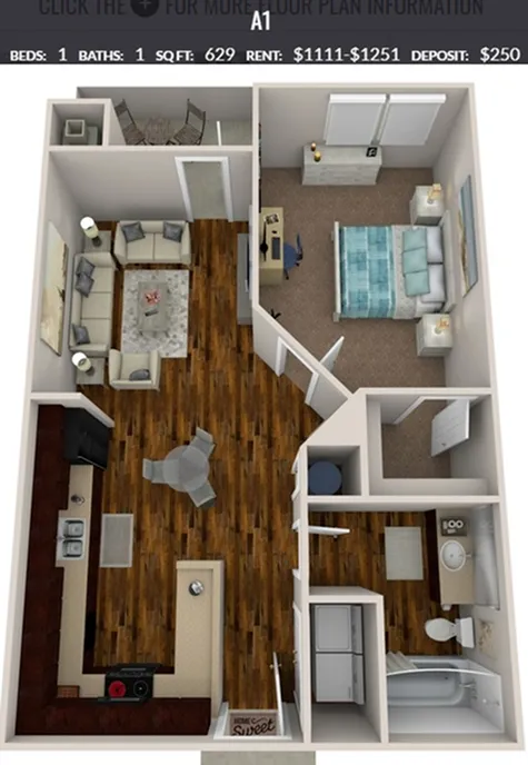 A1 | 1 Bed Apartment | Sixty610 Stone Creek