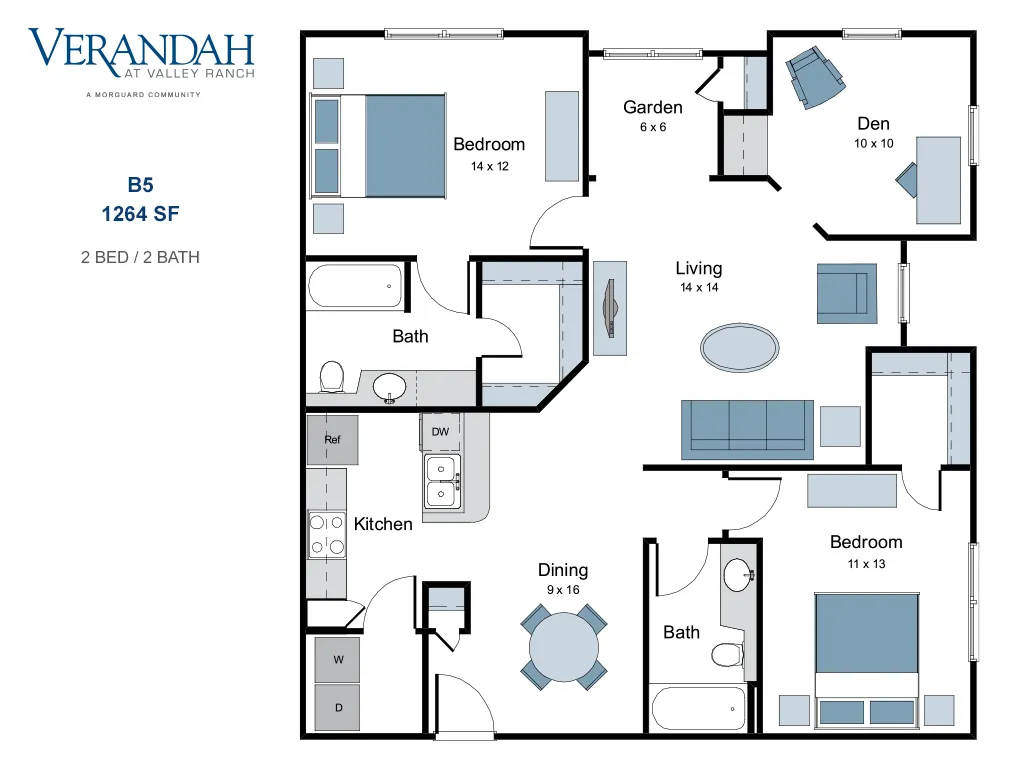 B5: Spacious 2 Bed 2 Bath in Irving | 1264 sq ft