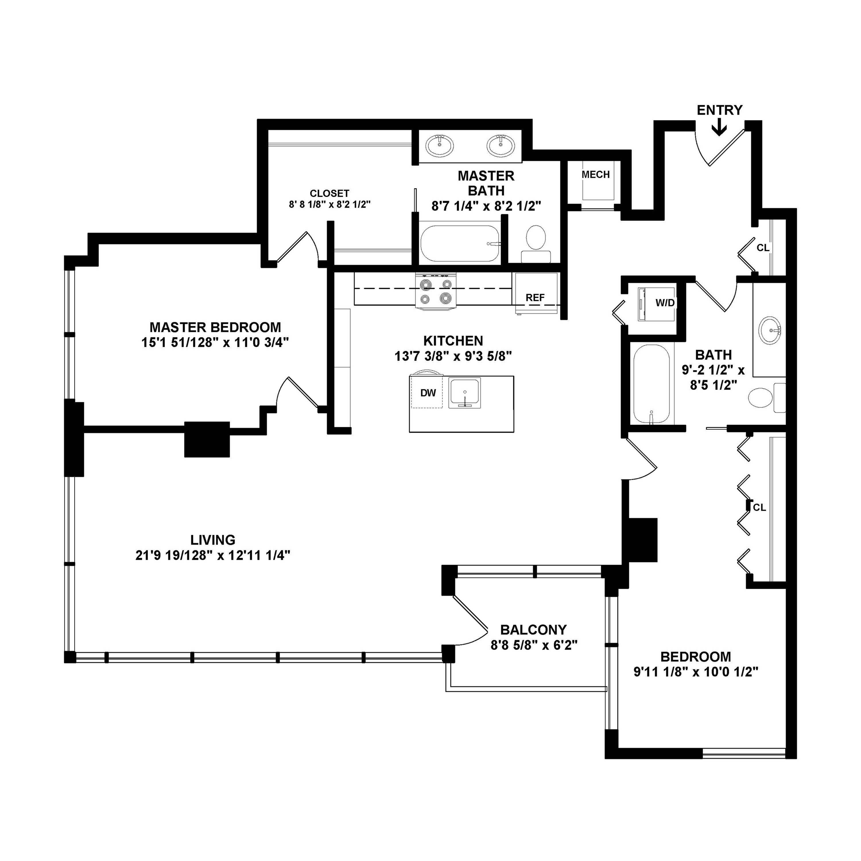 Two Bedroom Two Bath Large b7.2 | 2 Bed Apartment | Kinects Tower