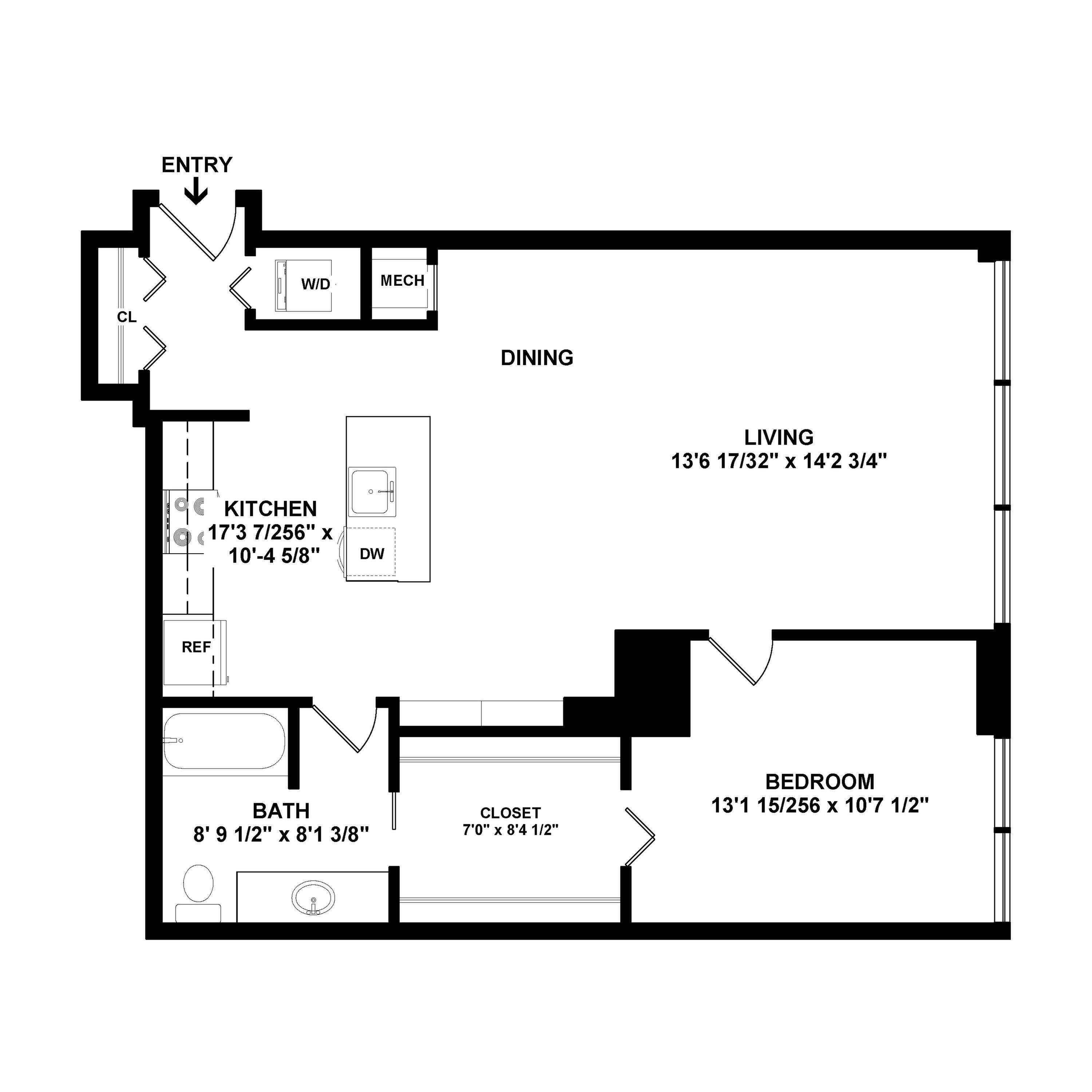 One Bedroom One Bath Large a9.1 | 1 Bed Apartment | Kinects Tower