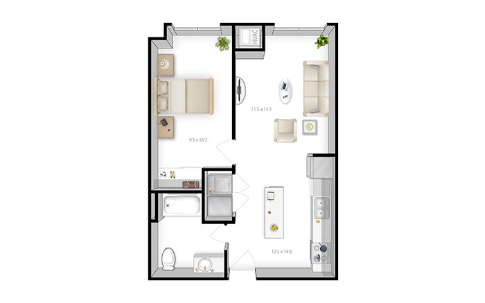 A3 | 1 Bed Apartment | The Bridges Dinkytown