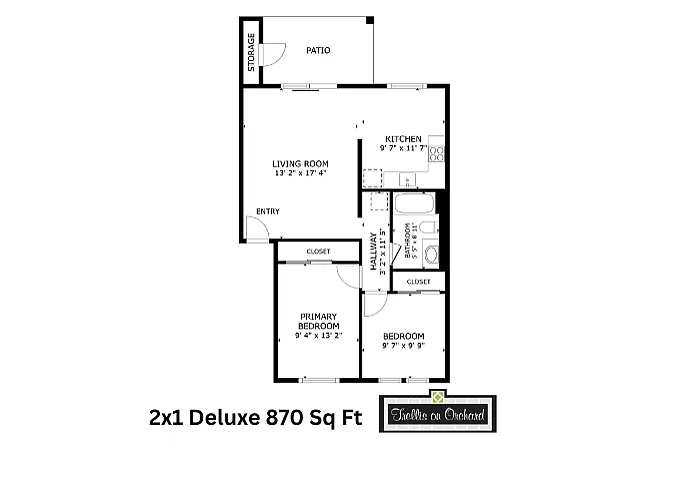 Two Bedroom One Bath Deluxe | 2 Bed Apartment | Trellis on Orchard