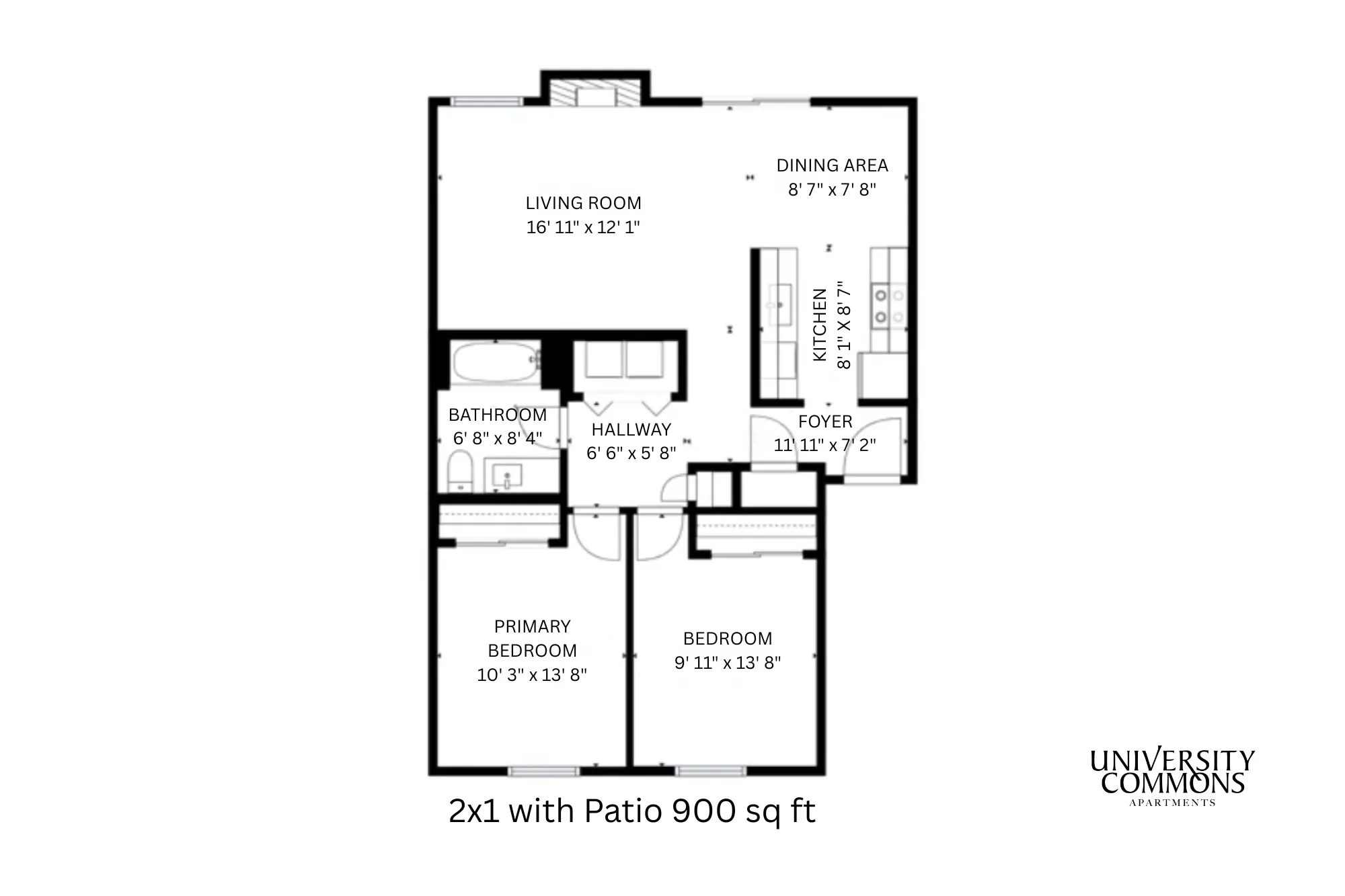 2 Bedroom One Bath With Patio | 2 Bed Apartment | University Commons ...