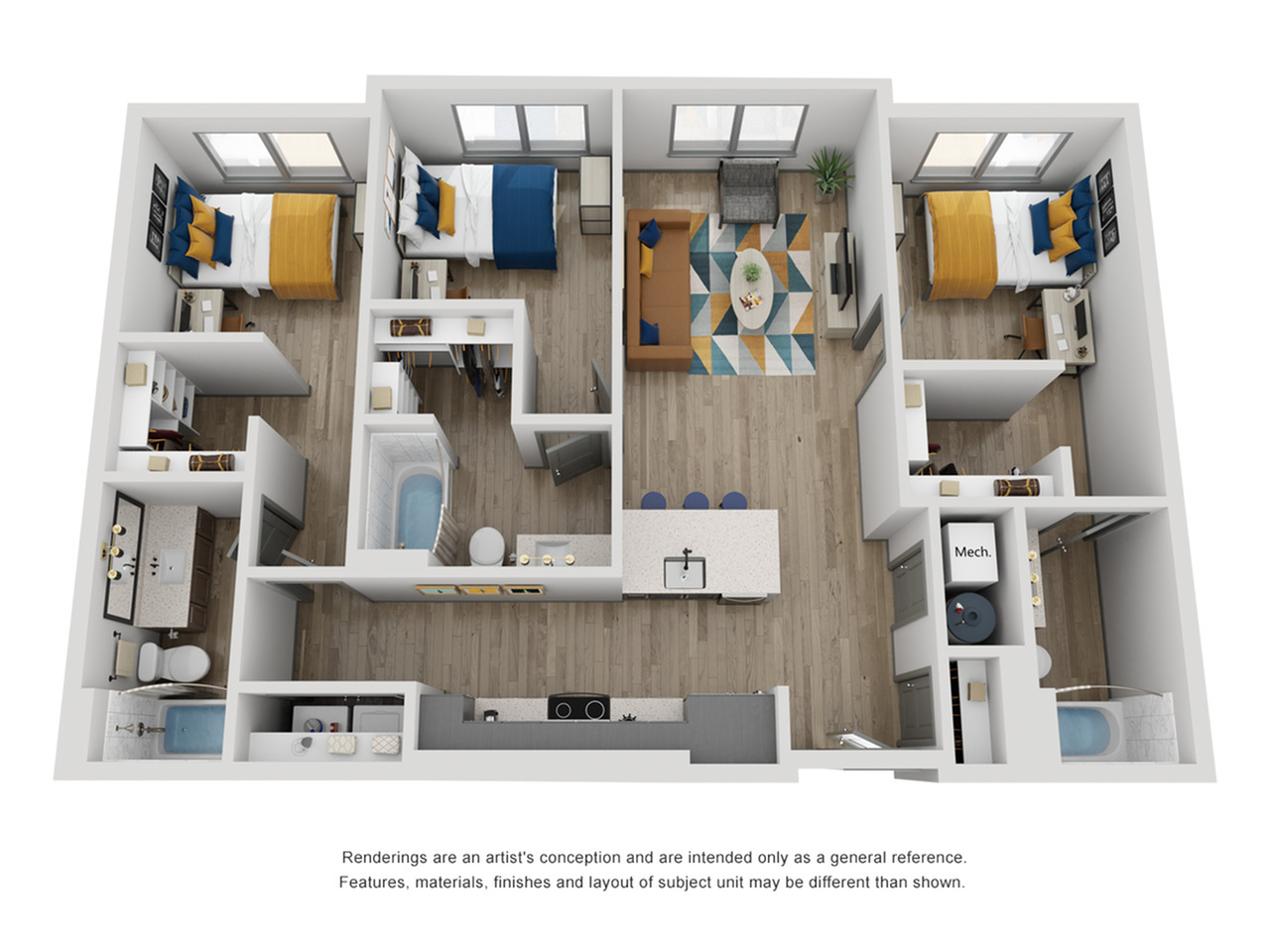 3x3 A | 3 Bed Apartment | Theory Interlock
