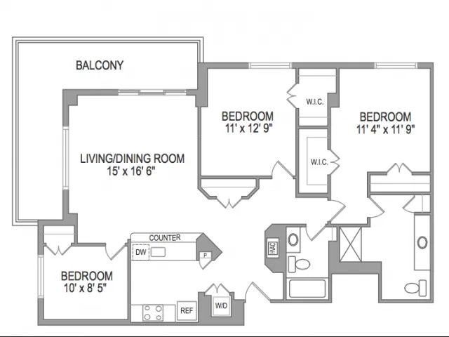 3x2 | 3 Bed Apartment | Dolley Madison Towers